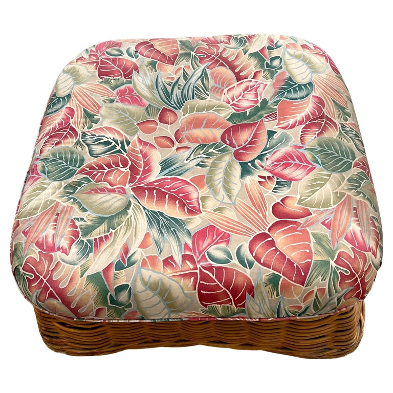 Basket Woven Rattan Ottoman Coffee Table in the style of Michael Taylor ...