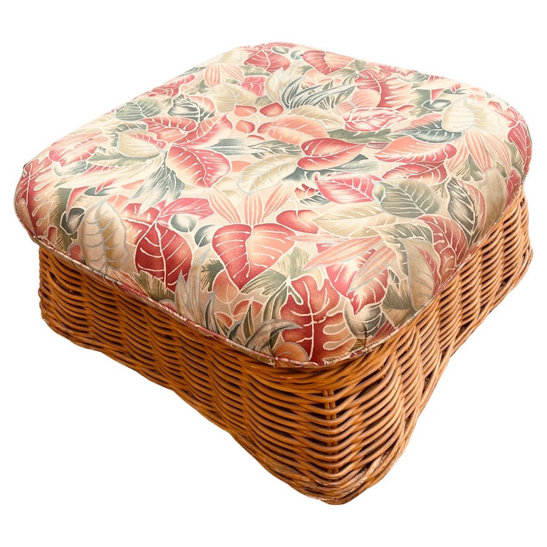 Basket Woven Rattan Ottoman Coffee Table in the style of Michael Taylor ...