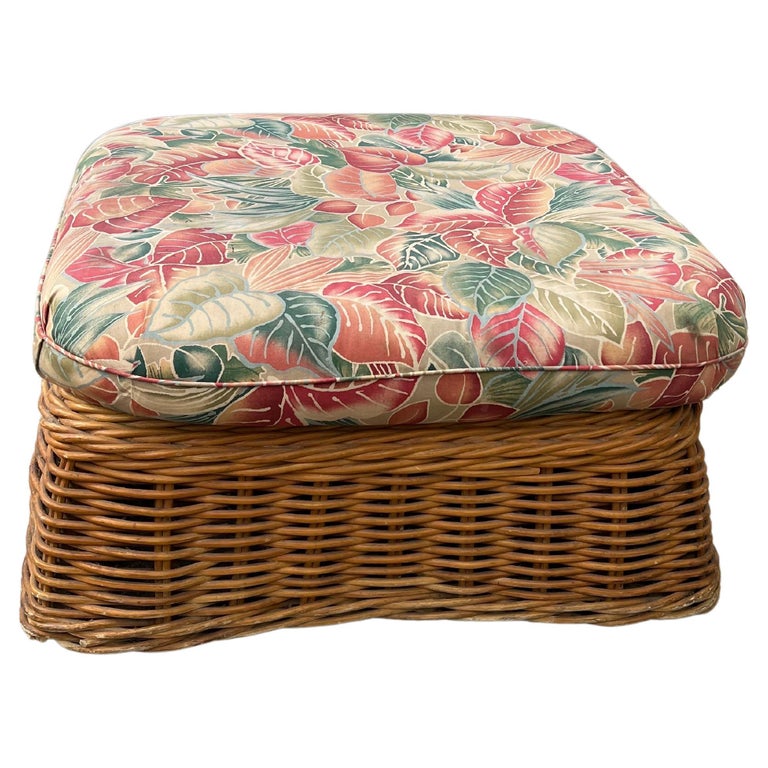 Basket Woven Rattan Ottoman Coffee Table in the style of Michael Taylor ...