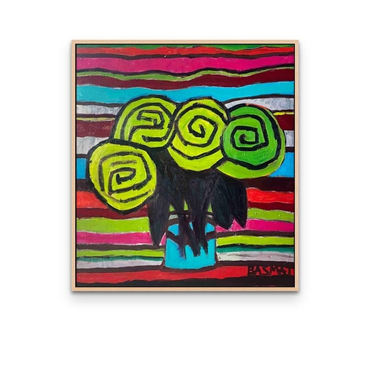 Basmat Levin - Rainbow Flowers in a pot, Colourful painting Print ...