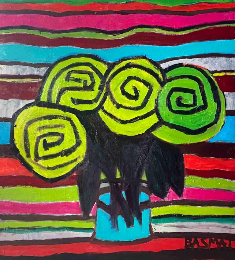 Basmat Levin - Rainbow Flowers in a pot, Colourful painting Print ...