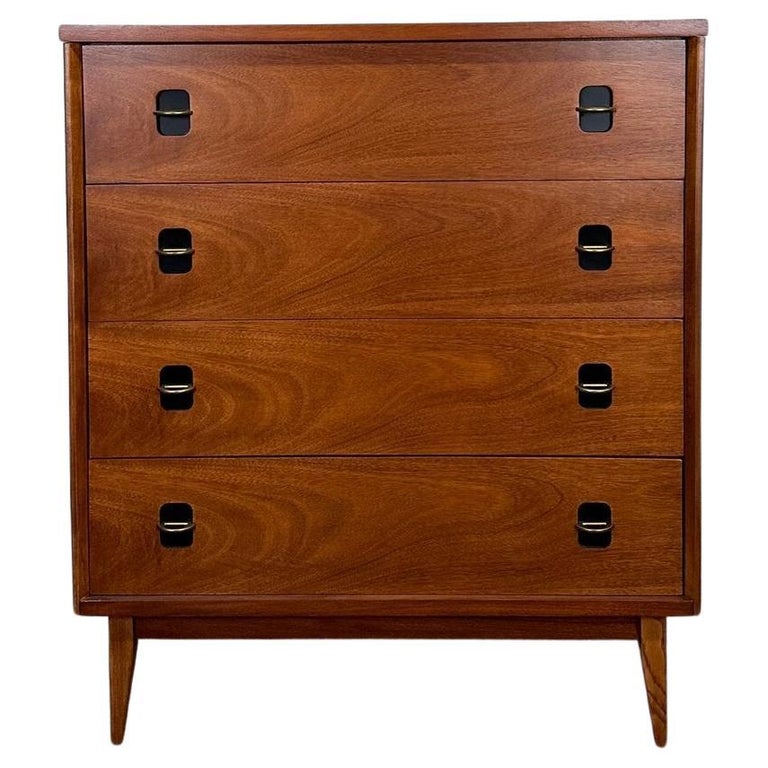 Bassett Highboy with Brass and Black Detailing at 1stDibs