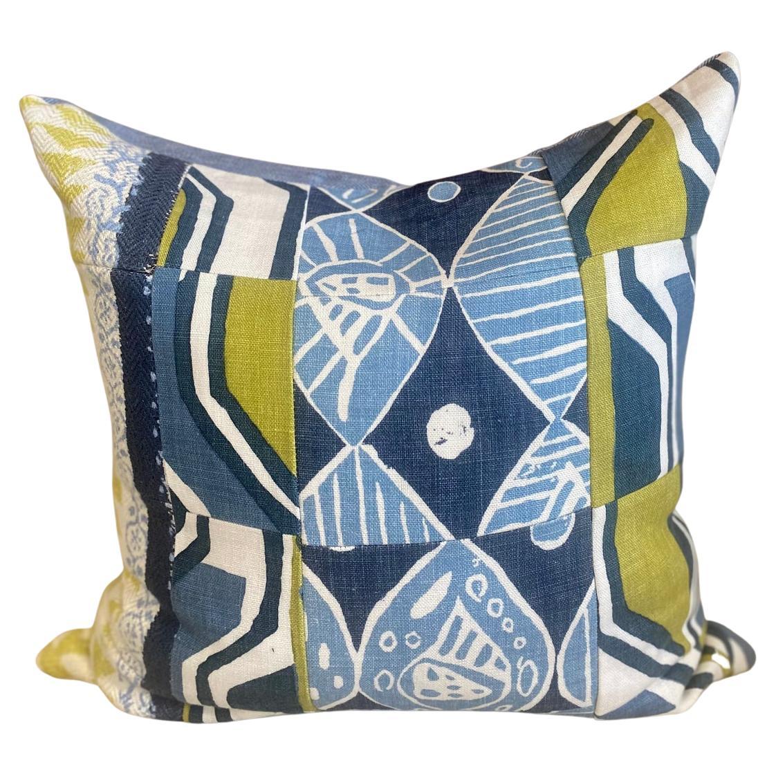 Batik Fabric " Flag " Style Pillow with Light Blue Jean Inspired Back ...