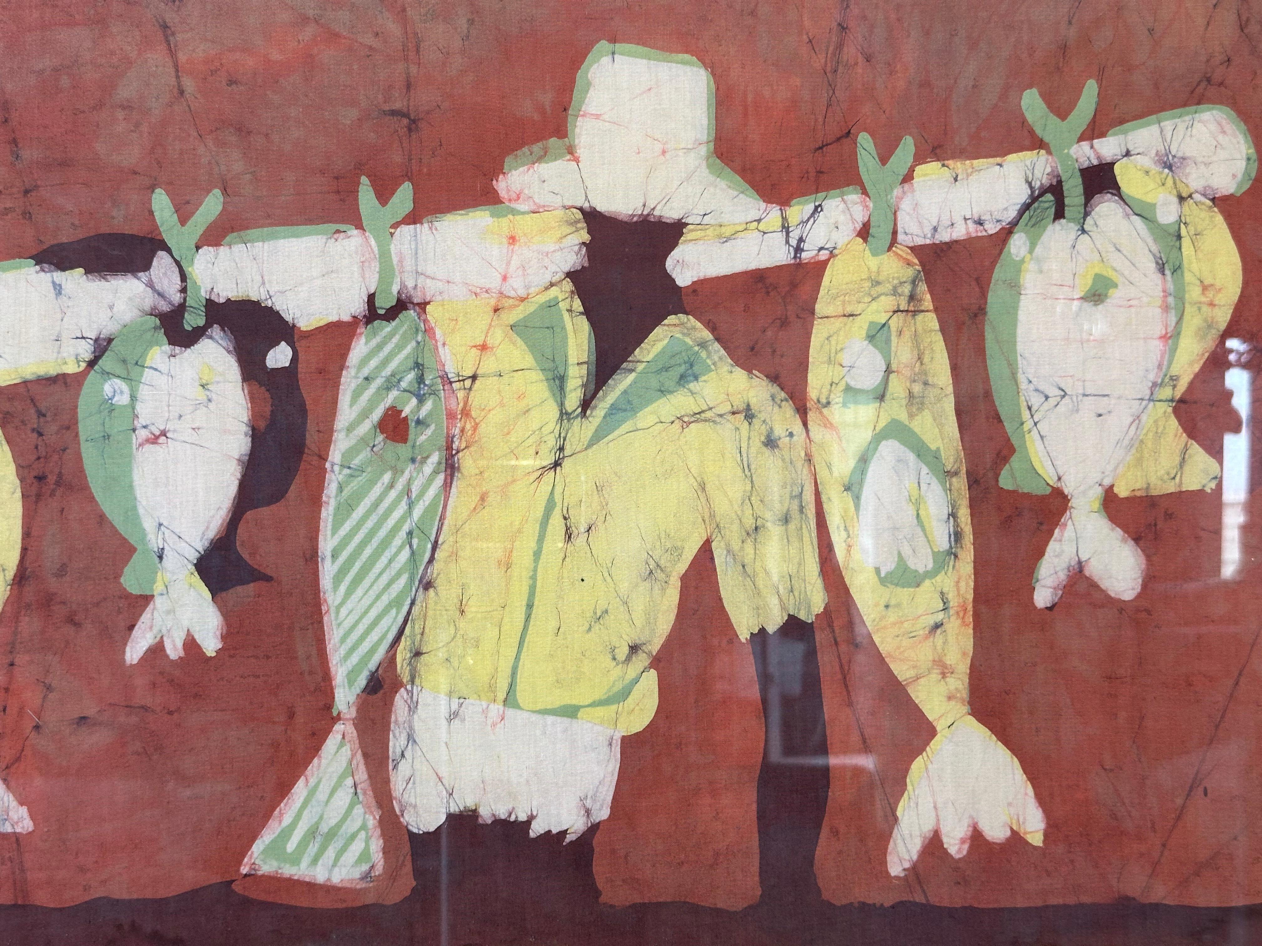 Batik Print on Silk, „The Fisher“ For Sale at 1stDibs