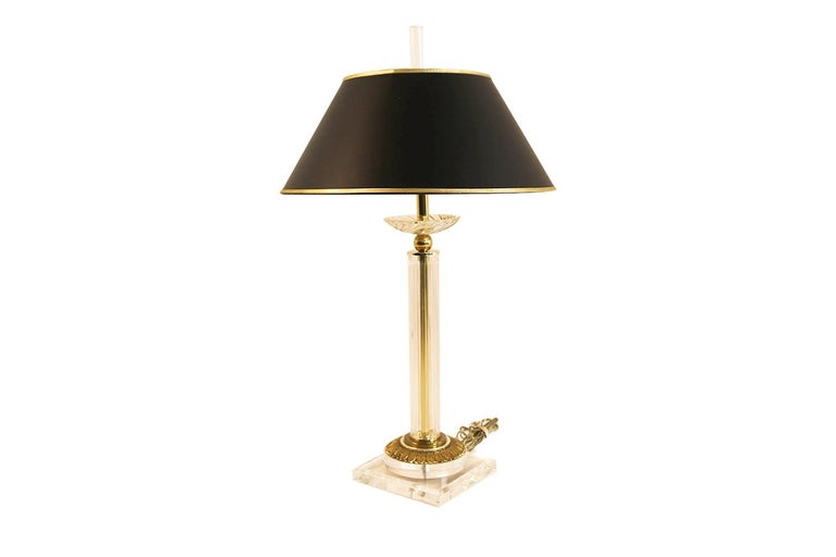 Bauer Lamp Company Lucite Brass and Glass Table Lamp For Sale at 1stDibs