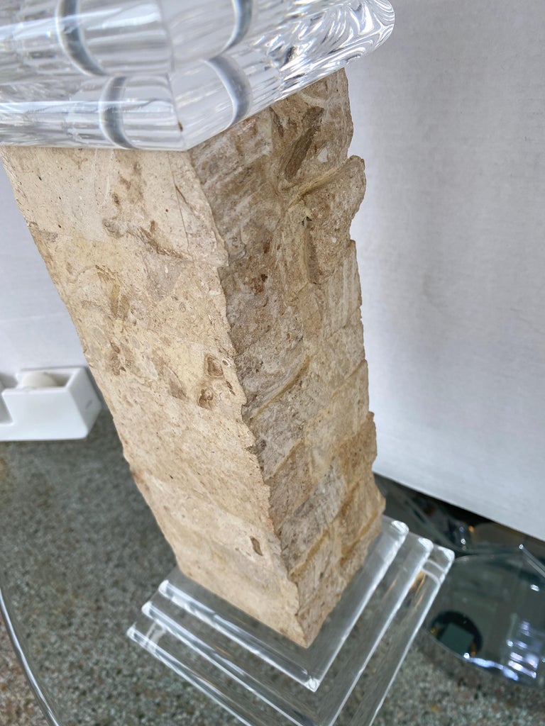 Bauer Lamp Company Travertine and Lucite Table Lamp For Sale at 1stDibs