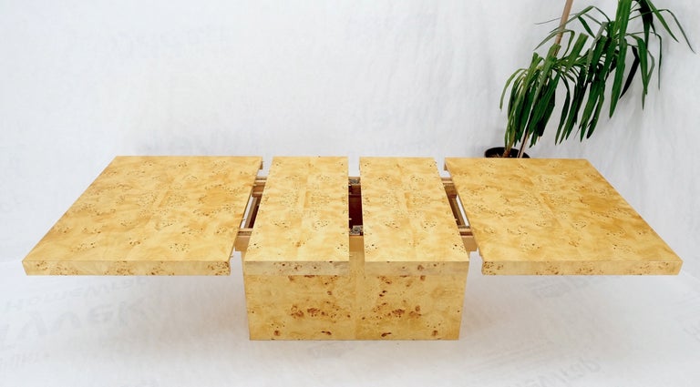 Baughman Style Burl Wood Single Pedestal Dining Table Two Extension ...