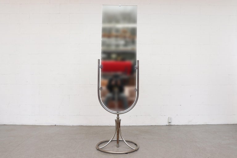 Bauhaus Chrome-Plated Swivel Standing Mirror with Circular Base at 1stDibs