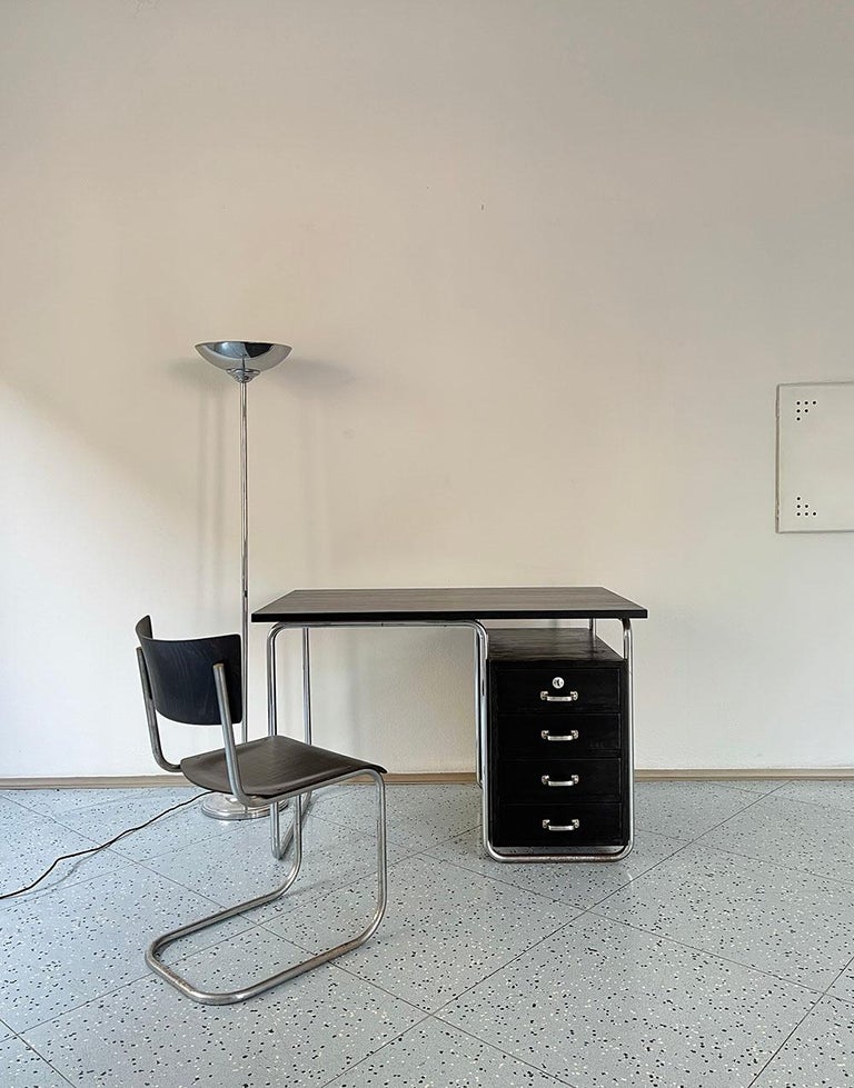 Bauhaus Chrome-Plated Tubular Steel and Wood Desk by Rudolf Vichr ...
