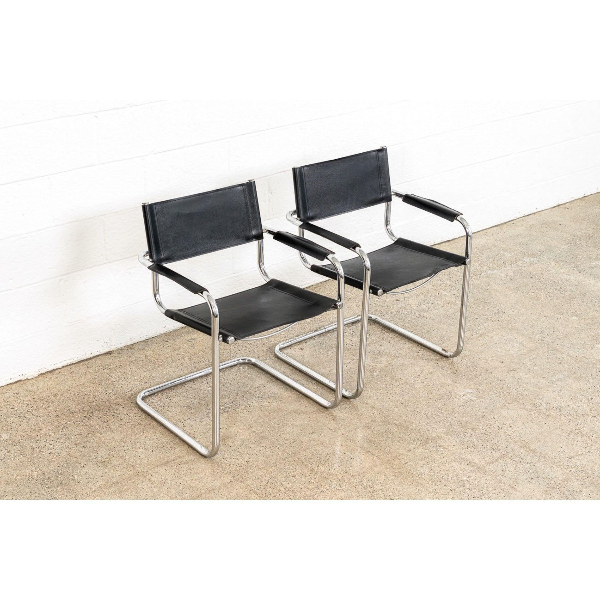 Bauhaus Mart Stam Leather and Chrome Cantilever Arm Chairs at 1stDibs