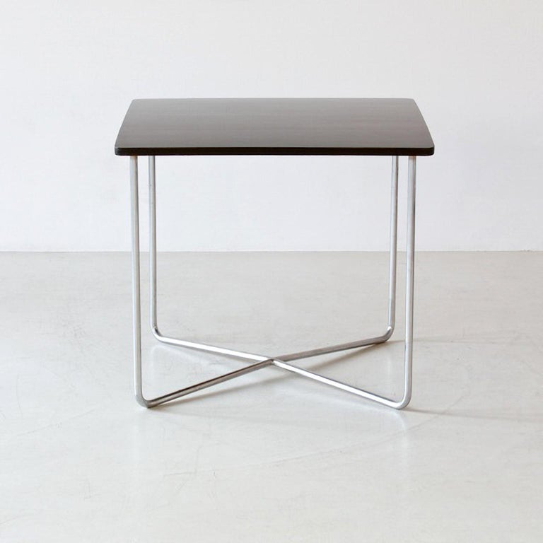 Bauhaus Rectangular Tubular Steel Table, Chromed Metal, Lacquered Wood ...