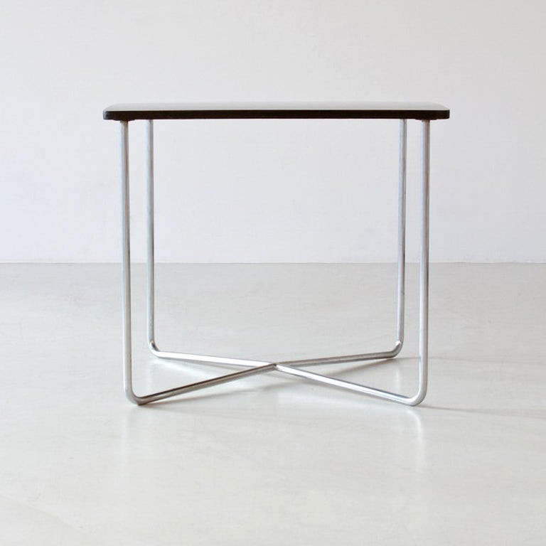 Bauhaus Rectangular Tubular Steel Table, Chromed Metal, Lacquered Wood ...