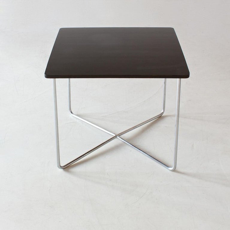 Bauhaus Rectangular Tubular Steel Table, Chromed Metal, Lacquered Wood ...
