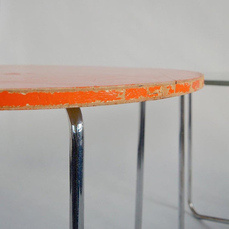 Bauhaus Round Tubular Steel and Wood Table by Rudolf Vichr, 1930s at ...