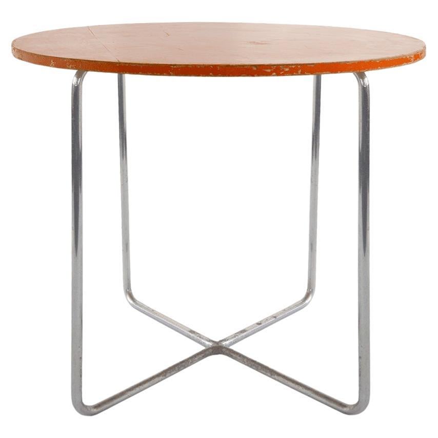 Bauhaus Round Tubular Steel and Wood Table by Hynek Gottwald, 1930s For ...