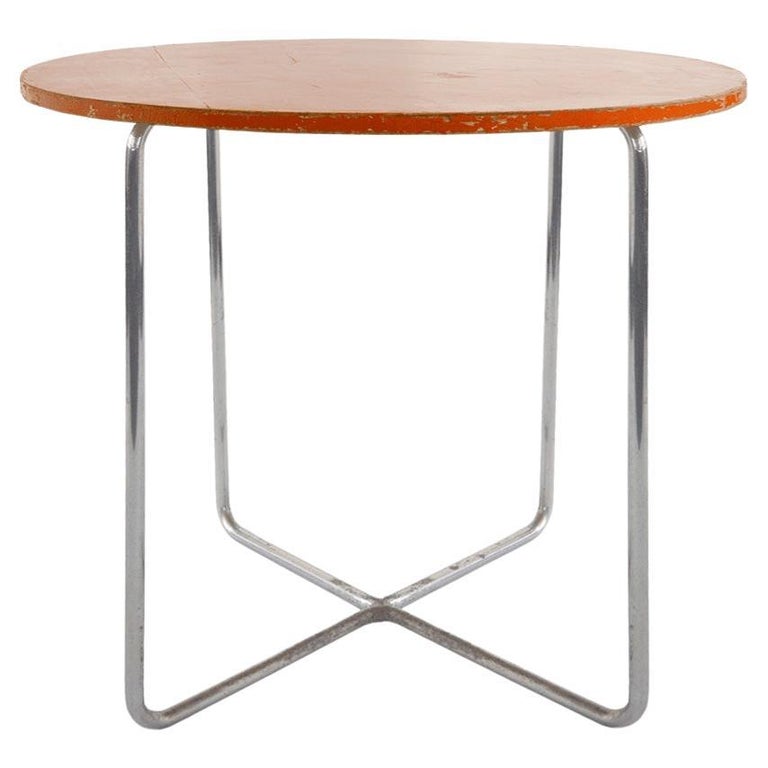 Bauhaus Round Tubular Steel and Wood Table by Rudolf Vichr, 1930s at ...