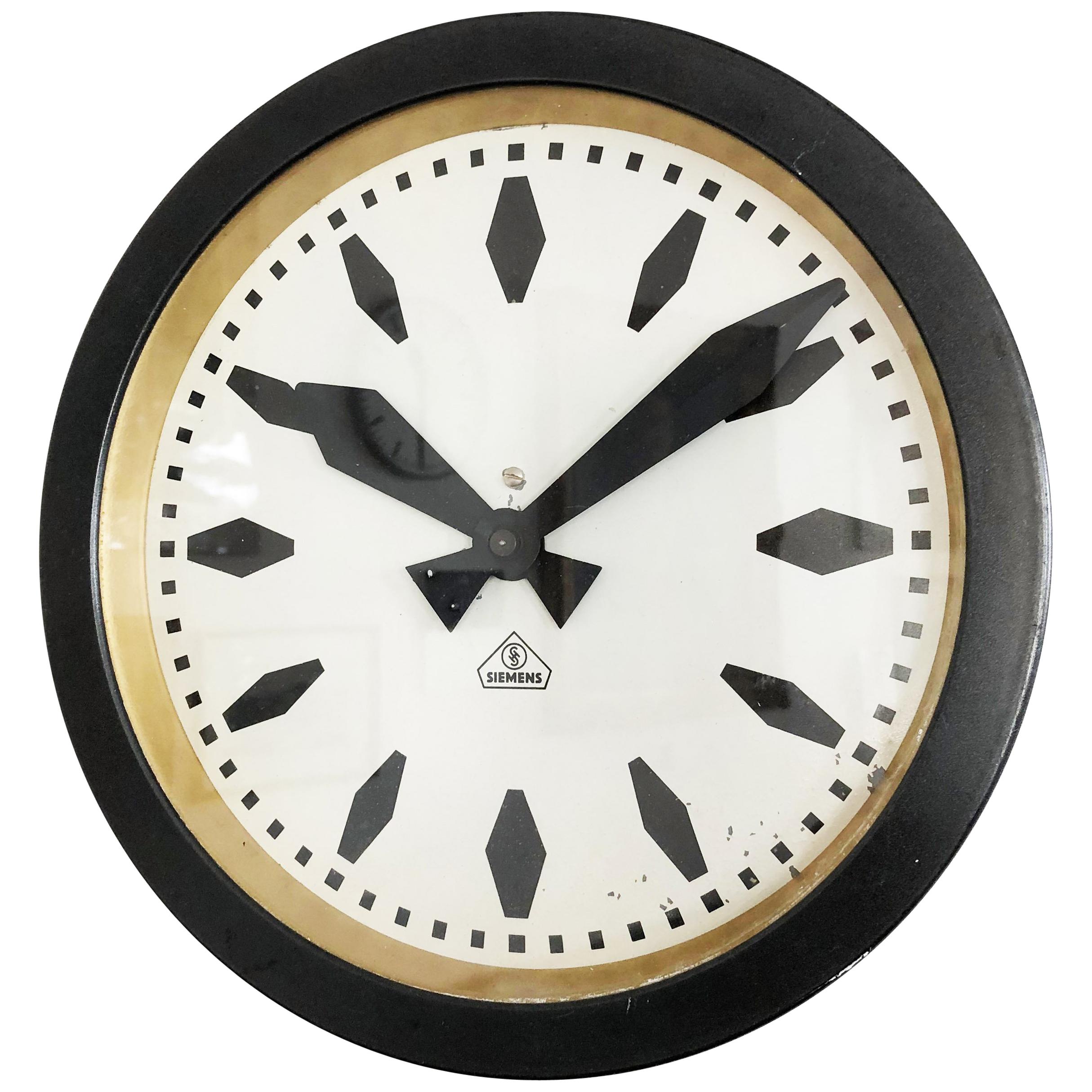 Large Black Industrial Factory Wall Clock from Siemens, 1950s at 1stDibs