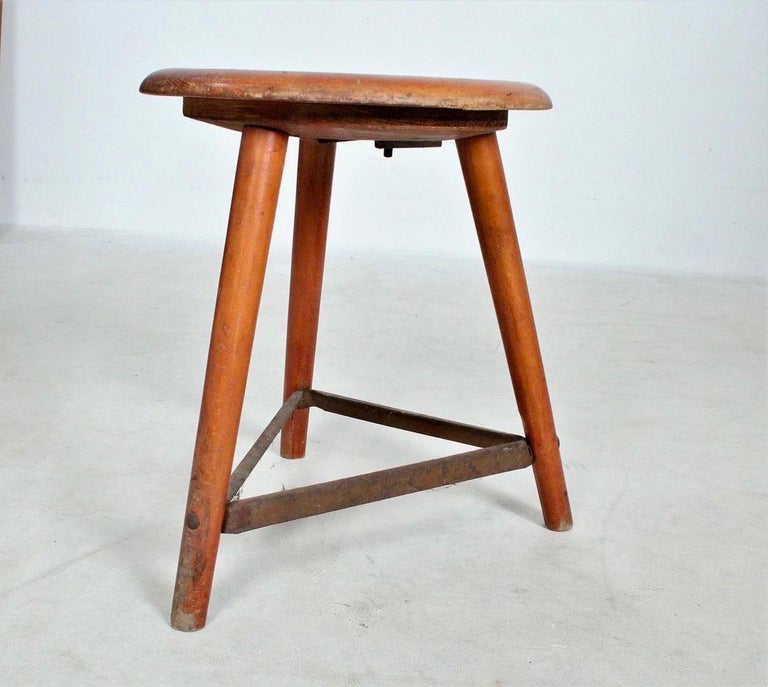 Bauhaus Tripod Round Stool, Wood and Steel, Germany, 1920-30 For Sale ...
