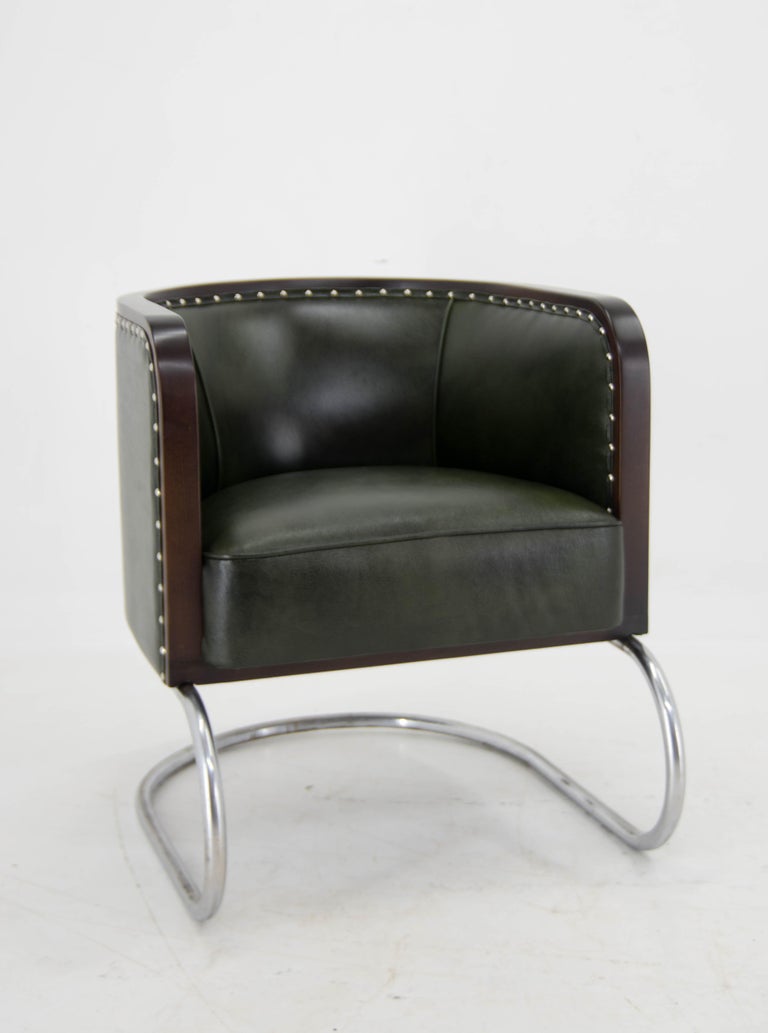 Bauhaus Tubular Armchair in Green Leather, 1920s, Restored For Sale at ...