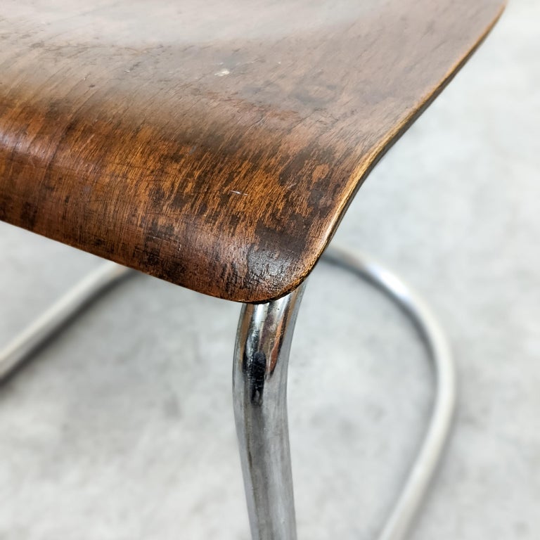 Bauhaus Tubular Steel Cantilever Stool by Vichr For Sale at 1stDibs