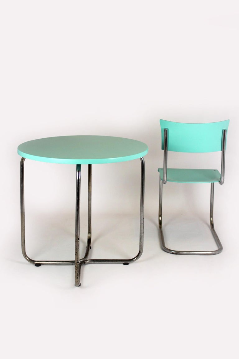 Bauhaus Tubular Steel Set, Round Table and Chair by Mart Stam, 1930s ...