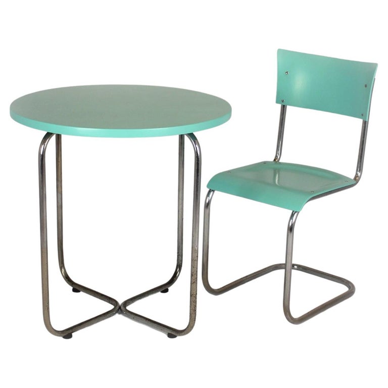 Bauhaus Tubular Steel Set, Round Table and Chair by Mart Stam, 1930s ...