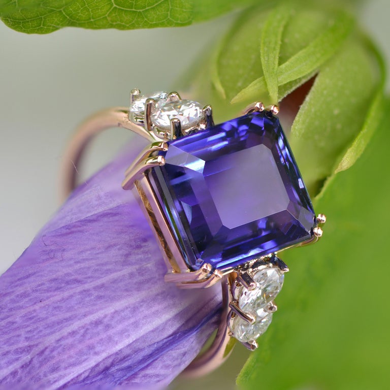 Baume Creation 6 Carats Tanzanite Diamonds Rose Gold Ring For Sale at ...