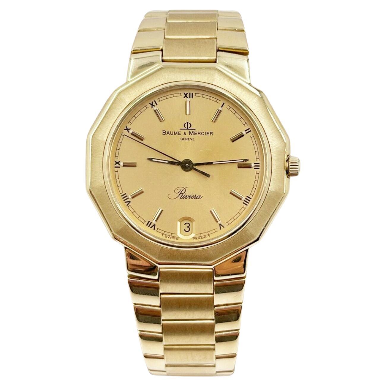 Unisex Baume and Mercier Riviera 87012.1 18 Karat Gold Diamond Quartz ...