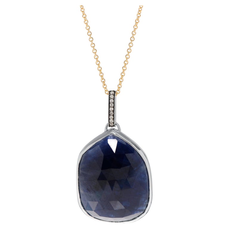 Bavna 18k White Gold Blue Sapphire and Diamonds Pendant Necklace For ...