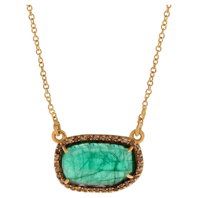Bavna 18k Yellow Gold Emerald and Diamonds Pendant Necklace For Sale at ...