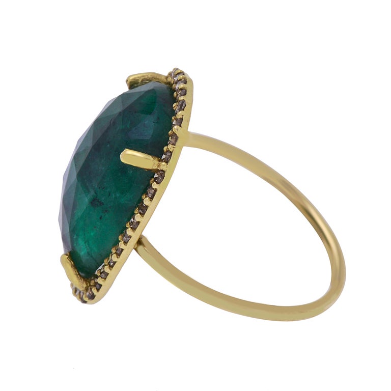 Bavna 18k Yellow Gold, Emerald and Pave Diamond Ring For Sale at 1stDibs