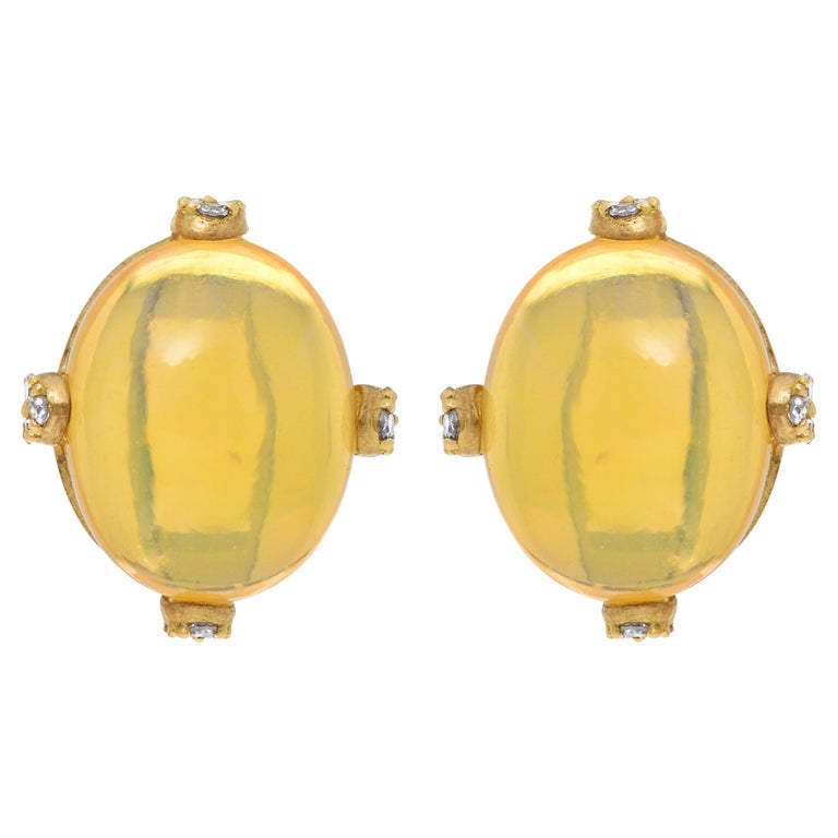 Bavna 18k Yellow Gold, Opal and Diamond Stud Earrings For Sale at 1stDibs