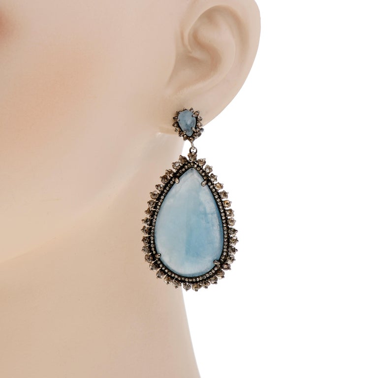 Bavna Sterling Silver Aquamarine and Diamond Drop Earrings For Sale at ...