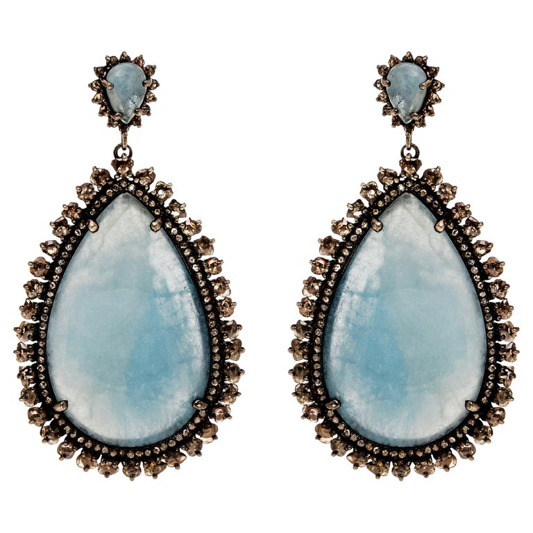 Bavna Sterling Silver Aquamarine and Diamond Drop Earrings For Sale at ...