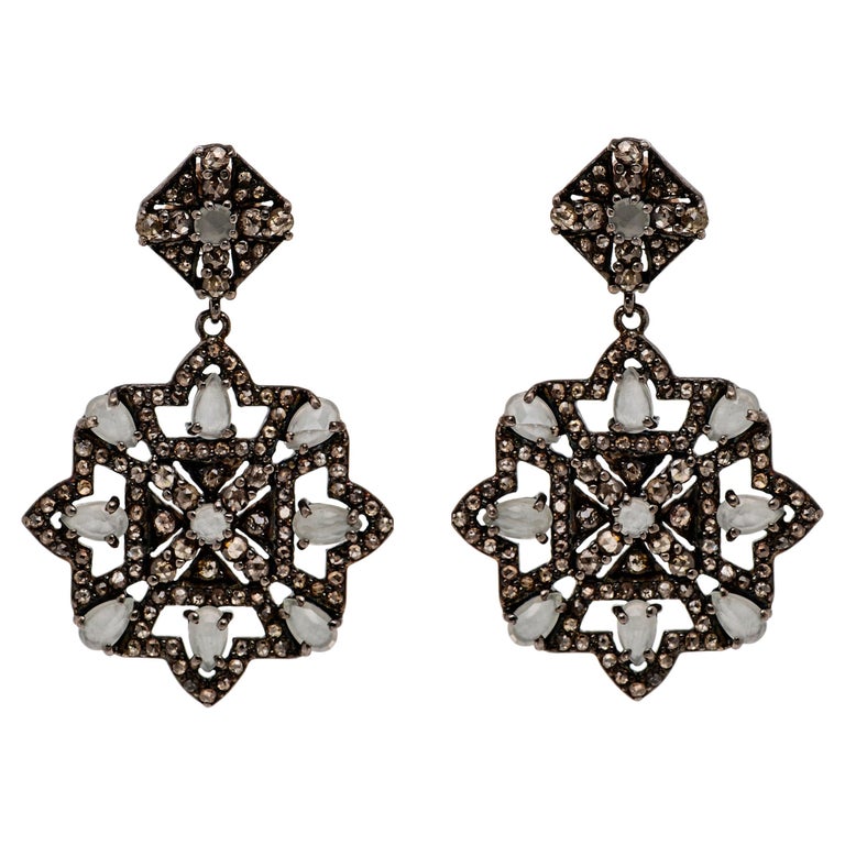 Bavna Sterling Silver Aquamarine and Diamond Drop Earrings For Sale at ...