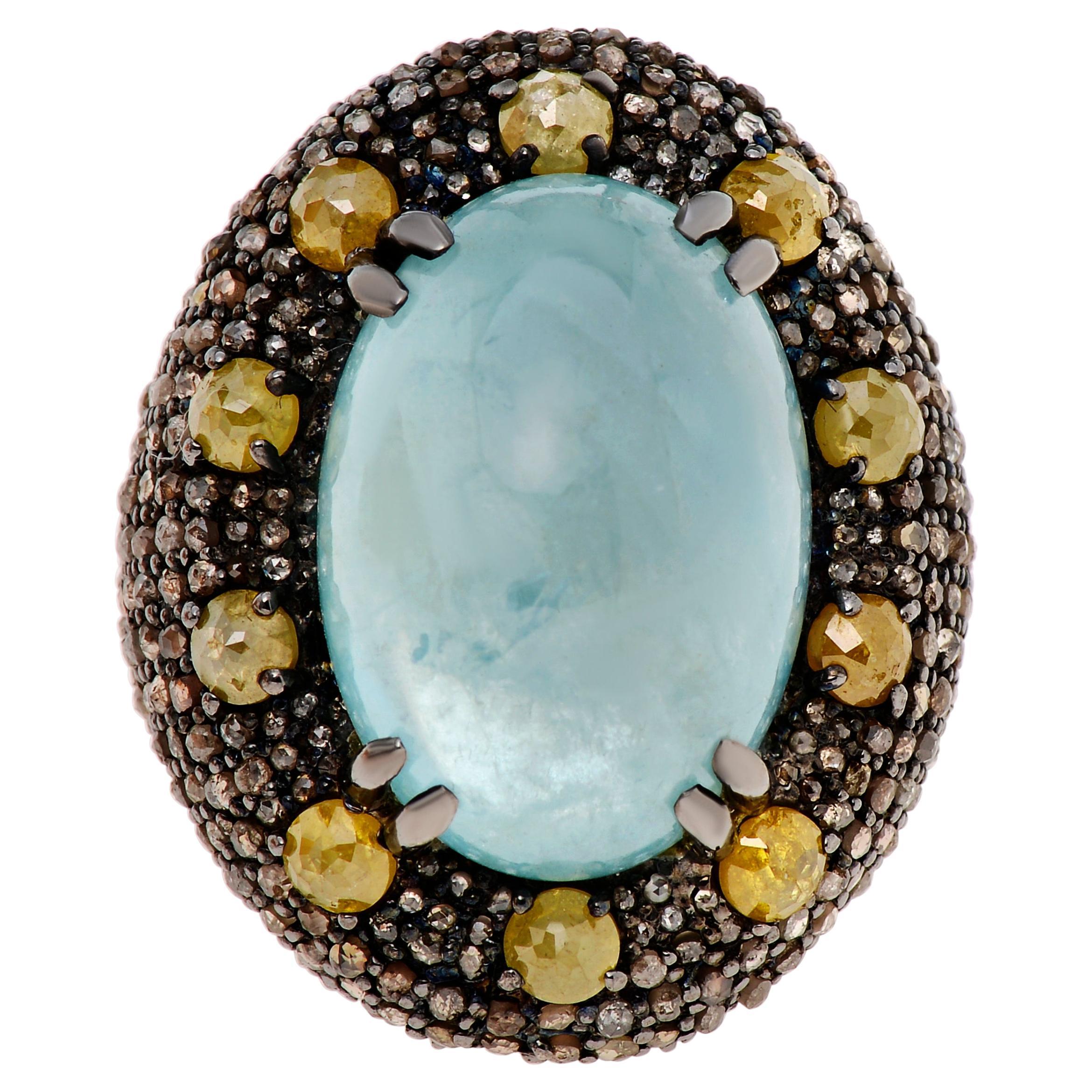 Bavna Sterling Silver, Moonstone and Diamond Ring For Sale at 1stDibs