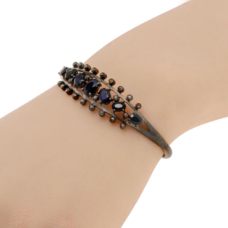 Bavna Sterling Silver Blue Sapphire and Diamonds Bangle Bracelet For ...