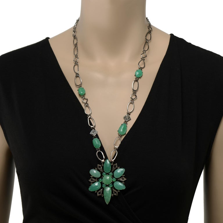 Bavna Sterling Silver, Chrysoprase and Diamond Pendant Necklace For ...