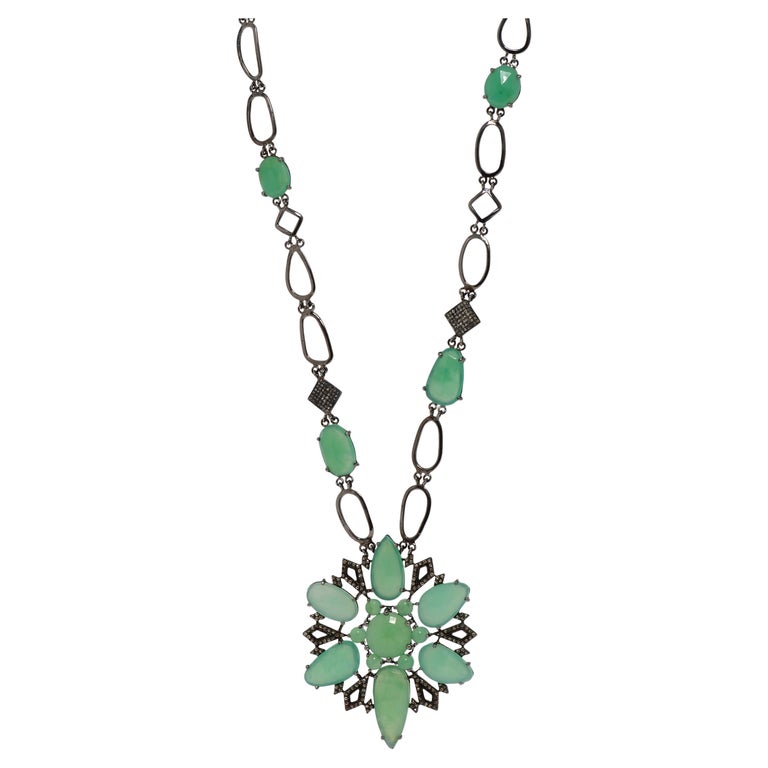 Bavna Sterling Silver, Chrysoprase and Diamond Pendant Necklace For ...
