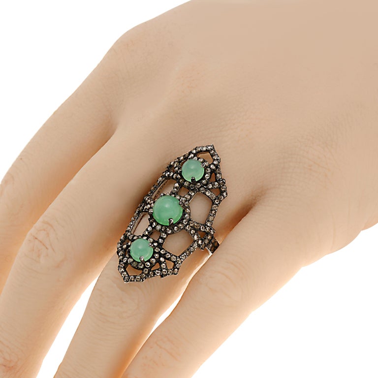 Bavna Sterling Silver, Chrysoprase and Diamond Ring For Sale at 1stDibs