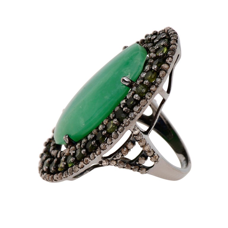 Bavna Sterling Silver, Chrysoprase and Diamond Ring For Sale at 1stDibs