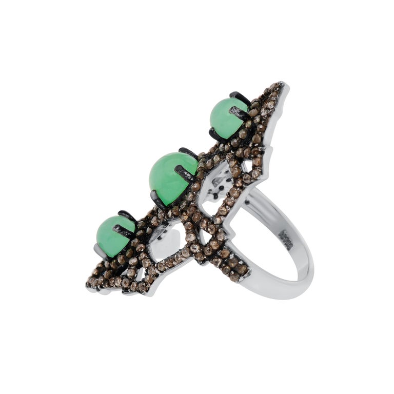 Bavna Sterling Silver, Chrysoprase and Diamond Ring For Sale at 1stDibs