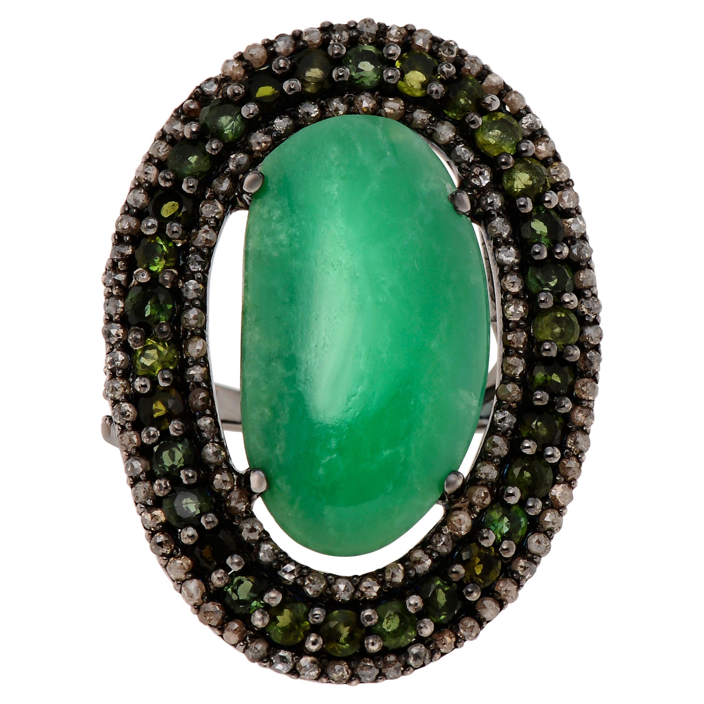 Bavna Sterling Silver, Chrysoprase and Diamond Ring For Sale at 1stDibs