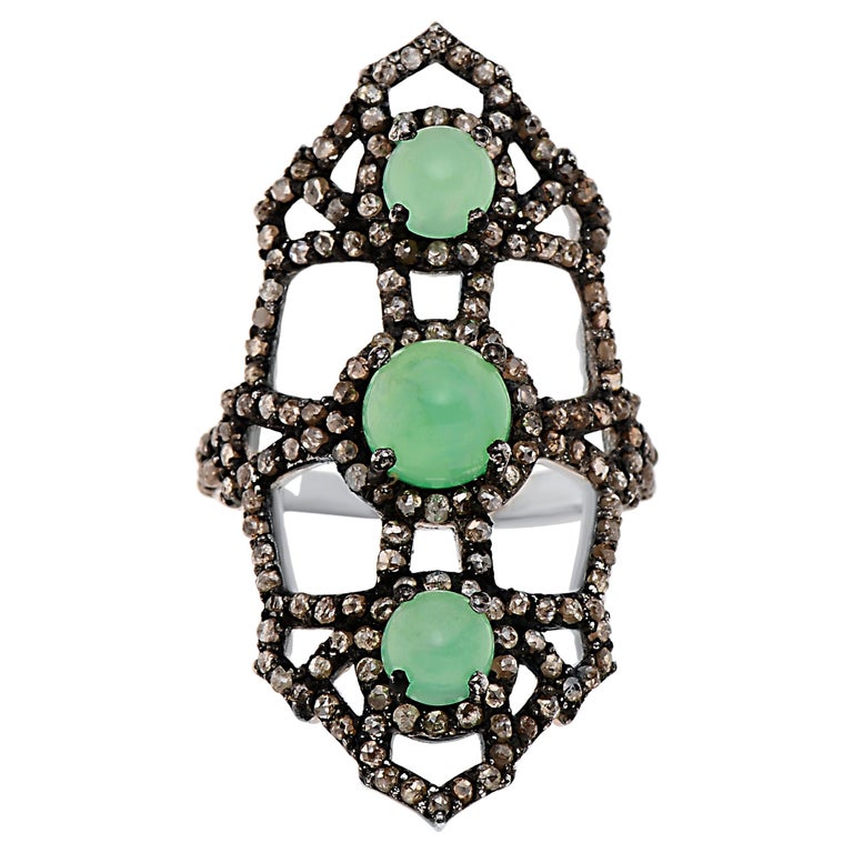 Bavna Sterling Silver, Chrysoprase and Diamond Ring For Sale at 1stDibs