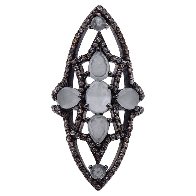 Bavna Sterling Silver, Diamond and Aquamarine Ring For Sale at 1stDibs
