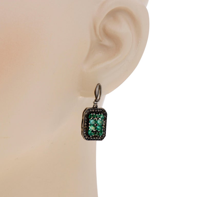 Bavna Sterling Silver, Emerald and Diamond Drop Earrings For Sale at ...