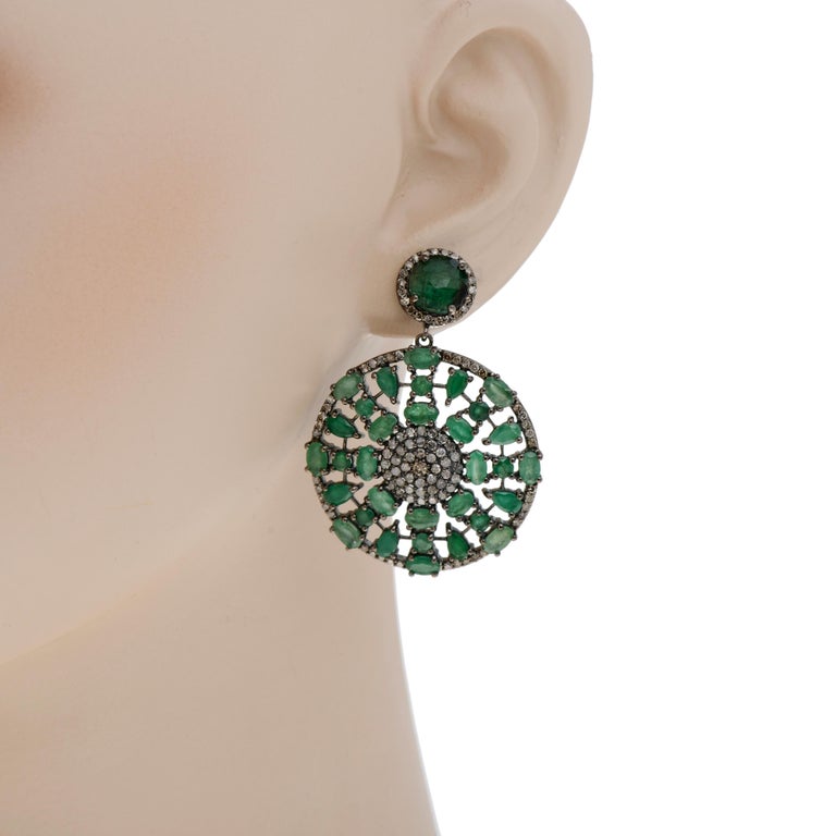 Bavna Sterling Silver, Emerald and Diamond Drop Earrings For Sale at ...