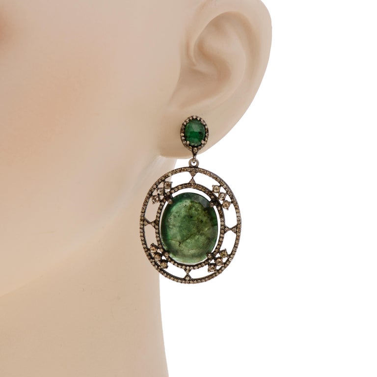 Bavna Sterling Silver, Emerald and Diamond Drop Earrings For Sale at ...