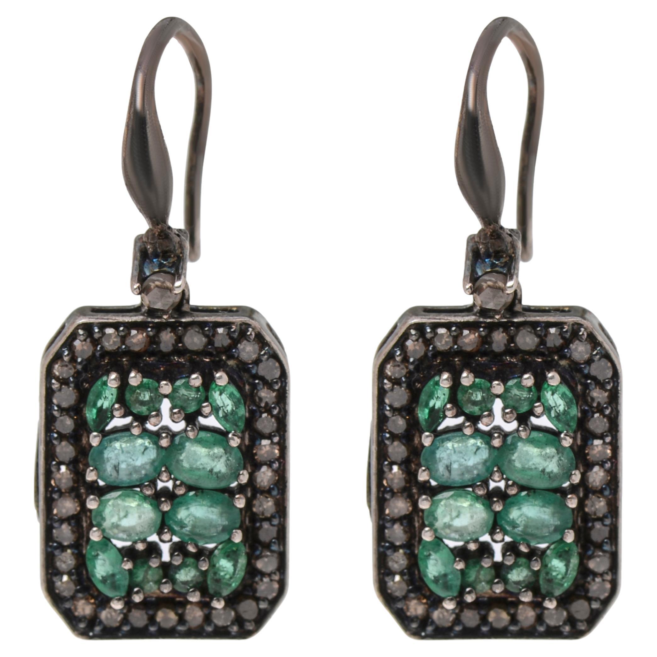 Bavna Sterling Silver, Emerald and Diamond Drop Earrings For Sale at ...