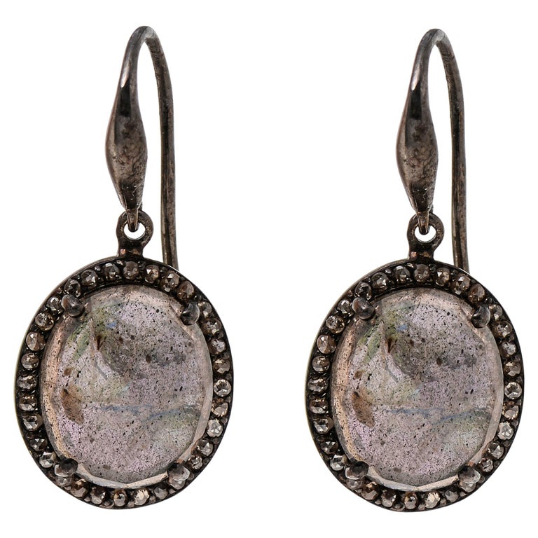 Bavna Sterling Silver, Moonstone and Diamond Drop Earrings For Sale at ...